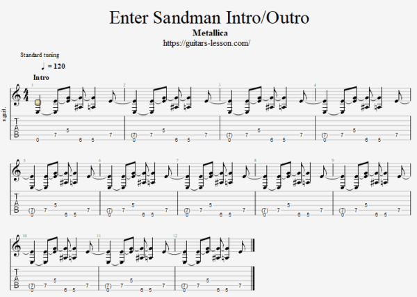 Metallica Songs with acoustic fingerstyle / Plucking including tabs