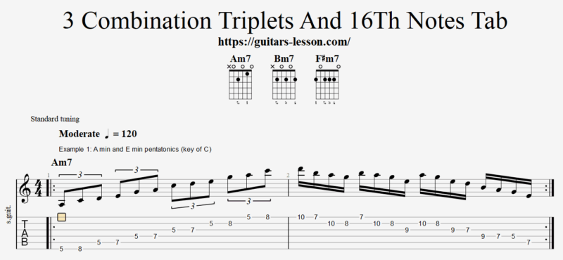 Guitar Triplet Lesson: 3 Combination Triplets And 16Th Notes Tabs